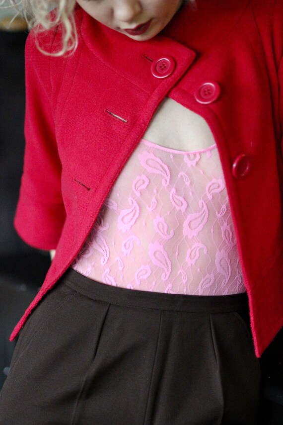 1980s Mary Quant Pink Paisley Lace Bodysuit//Deadstoc… - Gem