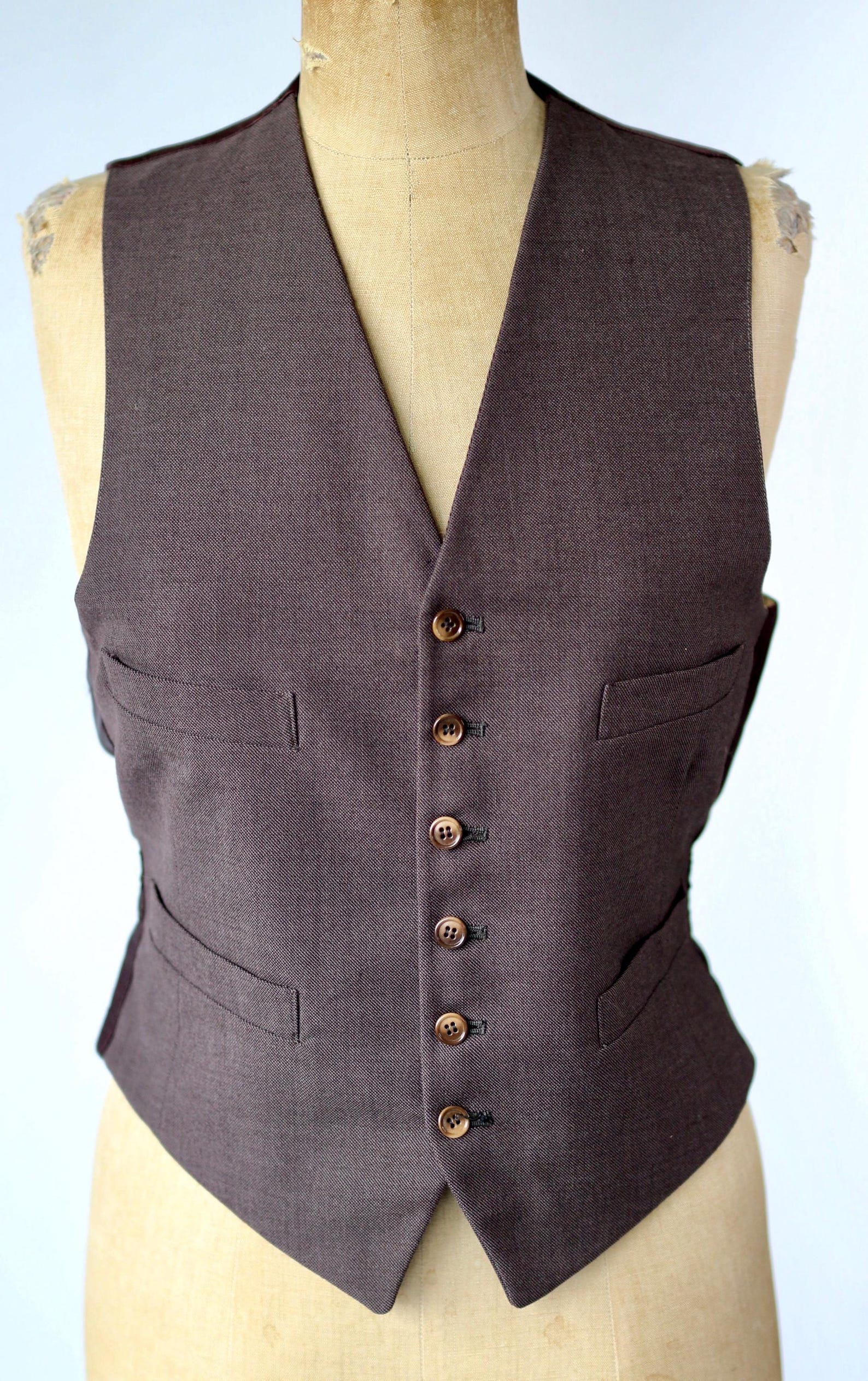 1930s Vintage Brown Modified Tailored Wool Waistcoat With Ribbon//size ...