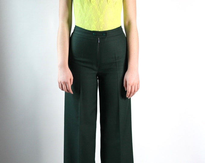 1970s Dark Green High Waisted Flare Pants// Size M - Etsy