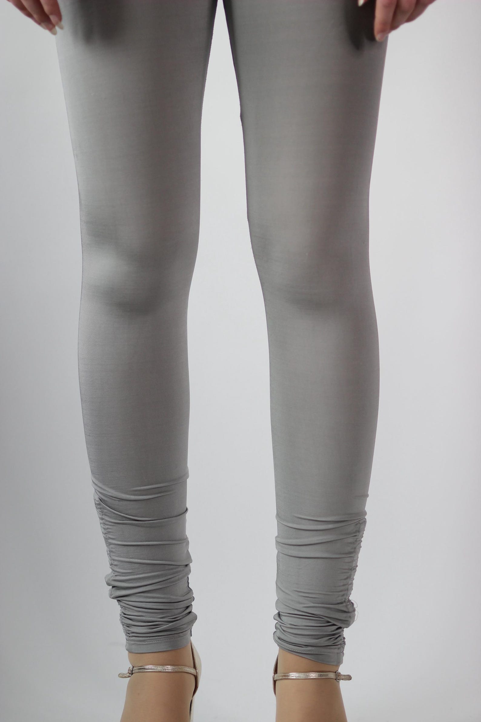 Vintage Y2K Silver Leggins // Extra Long Leggings // Draped // Size M ...
