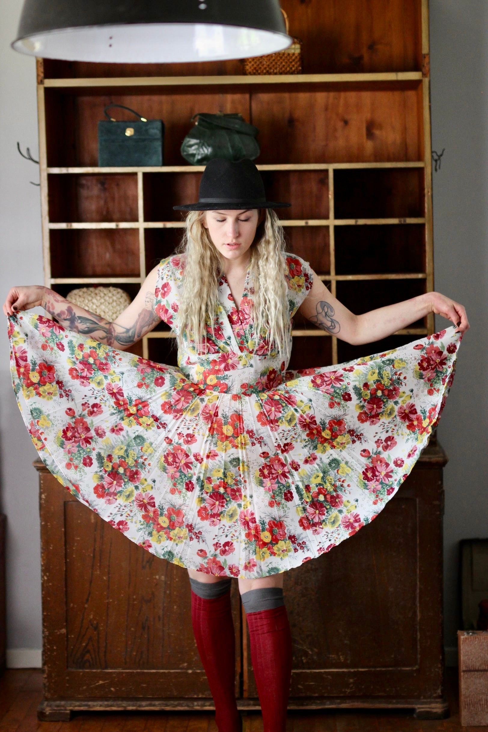 1950s Sheer Pleated Dress With Floral Print//size S/M - Etsy