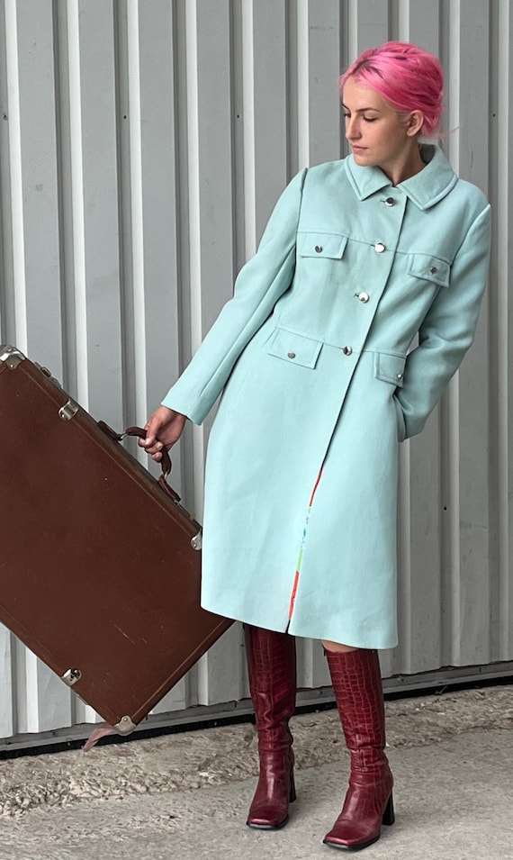 1960s mint green wool mod coat. Made in London. Size… - Gem