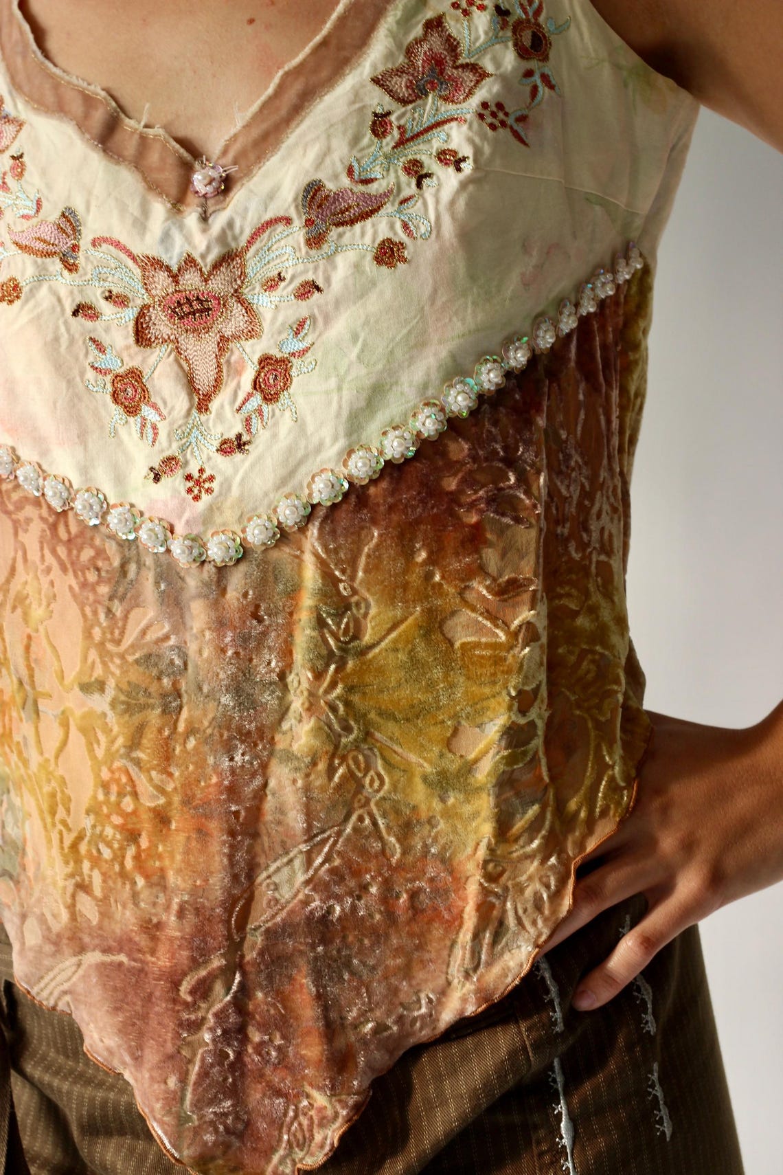Vintage Boho Embroidered Velvet/cotton Top // Sequins and Beads ...