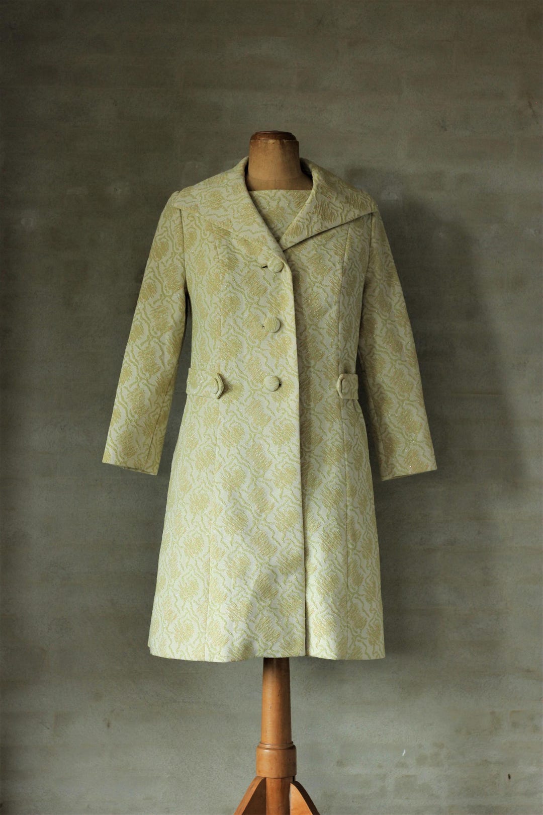 1960s Vintage Ivory Brocade Mod Coat and Dress // Suit//designer Edith ...