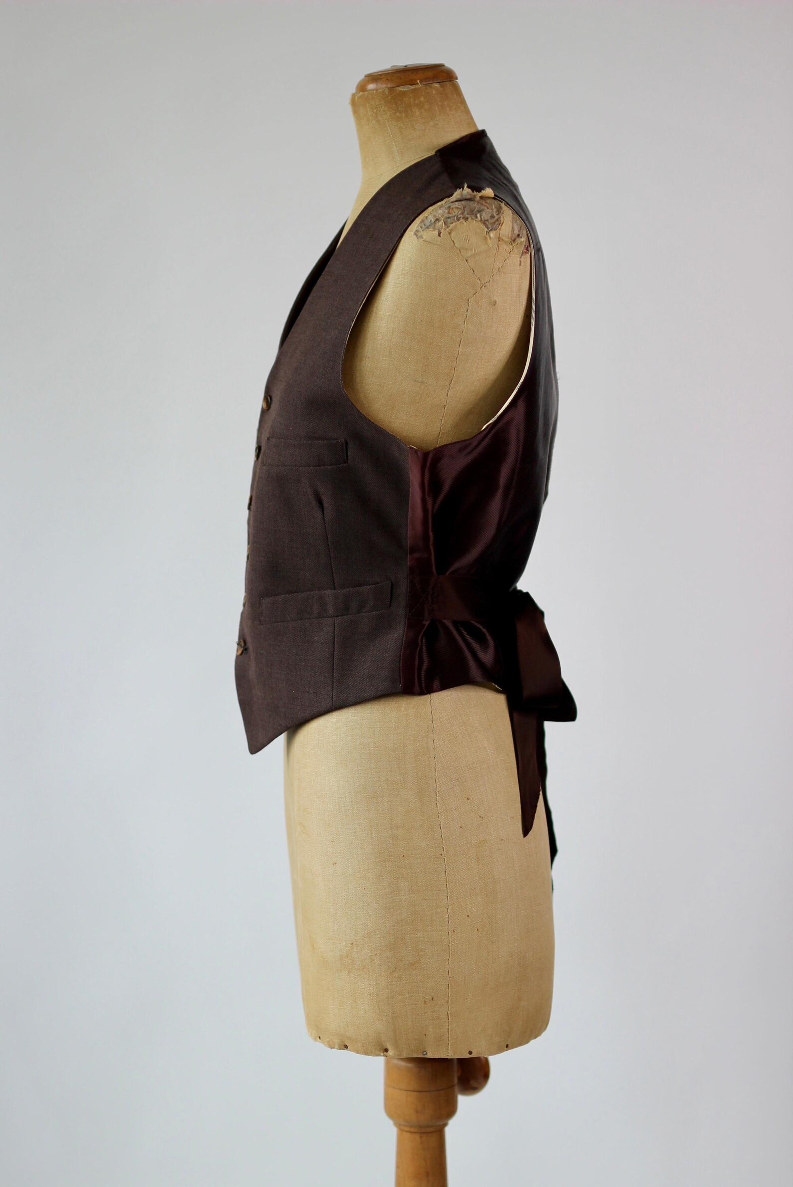 1930s Vintage Brown Modified Tailored Wool Waistcoat With Ribbon//size ...