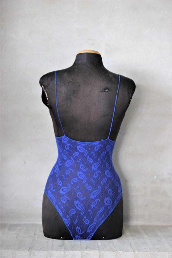 1980s Vintage Mary Quant Cobalt Blue Paisley Lace Bod… - Gem