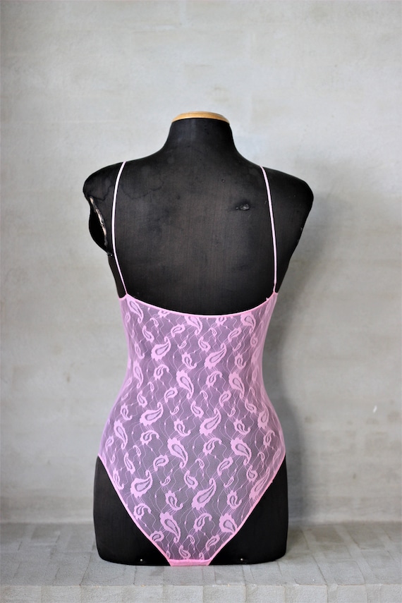 1980s Mary Quant Pink Paisley Lace Bodysuit//Deadstoc… - Gem