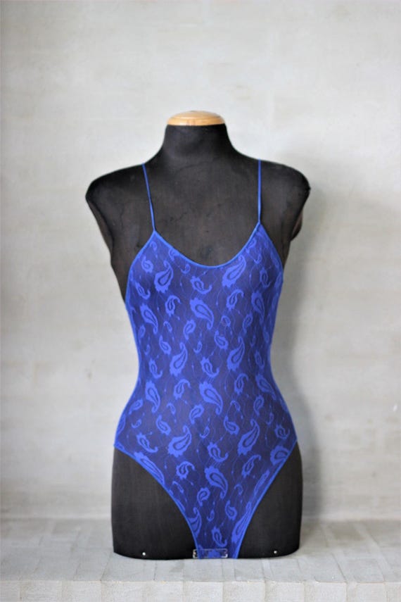 1980s Vintage Mary Quant Cobalt Blue Paisley Lace Bod… - Gem