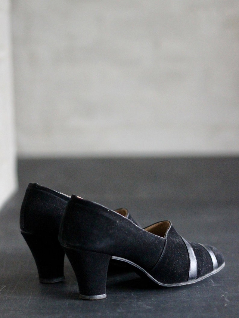 Scarpe/décolleté in pelle scamosciata e pelle nera anni '40 // Taglia ...