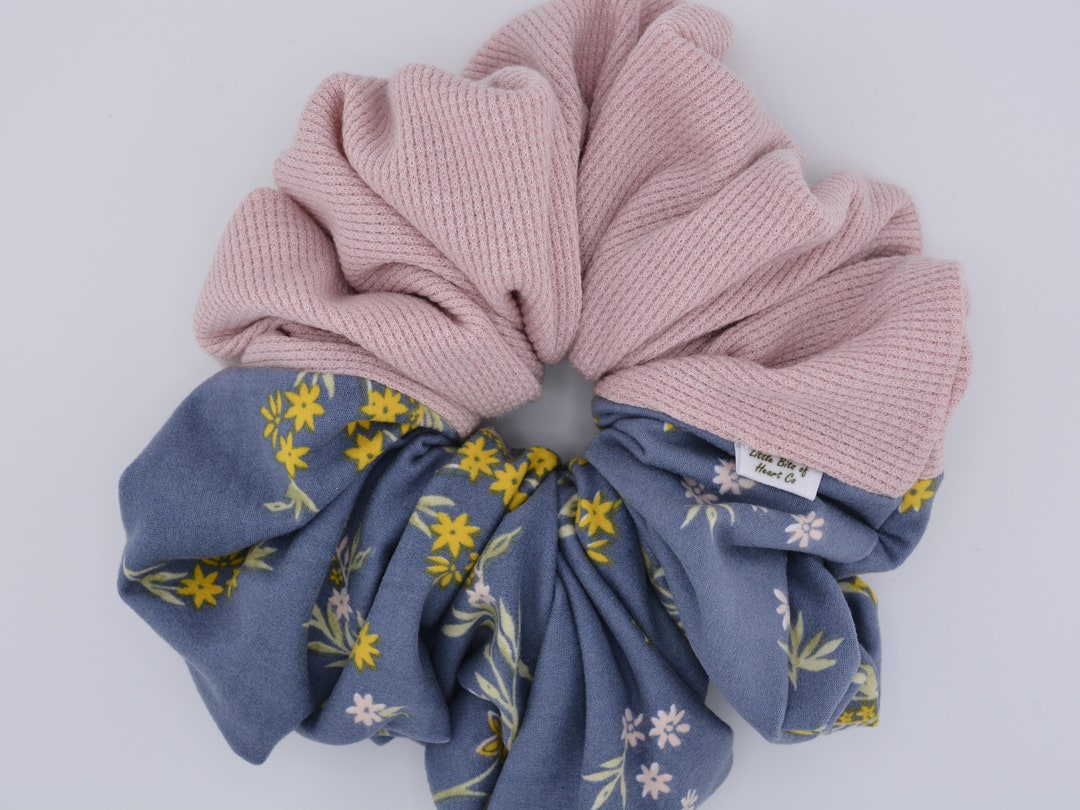 Pink and Blue Cozy Oversized Extra Large Scrunchie Half Dusty Rose Pink ...