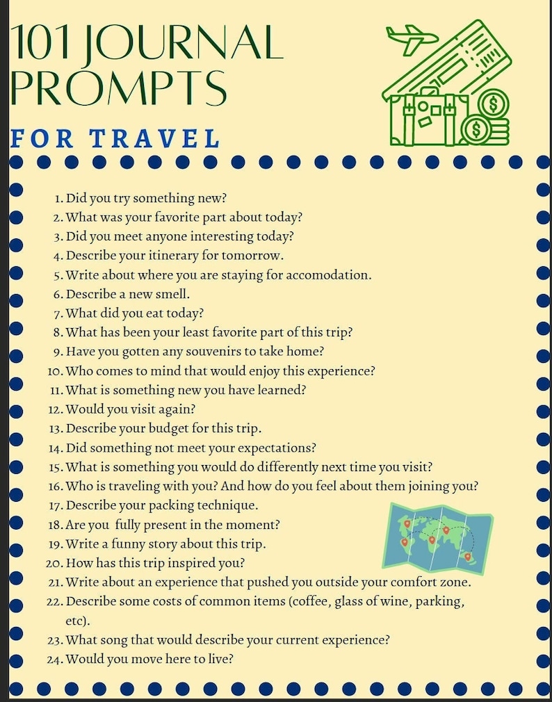 101 TRAVEL JOURNAL PROMPTS- Ready to Download, Digital Link, - Etsy