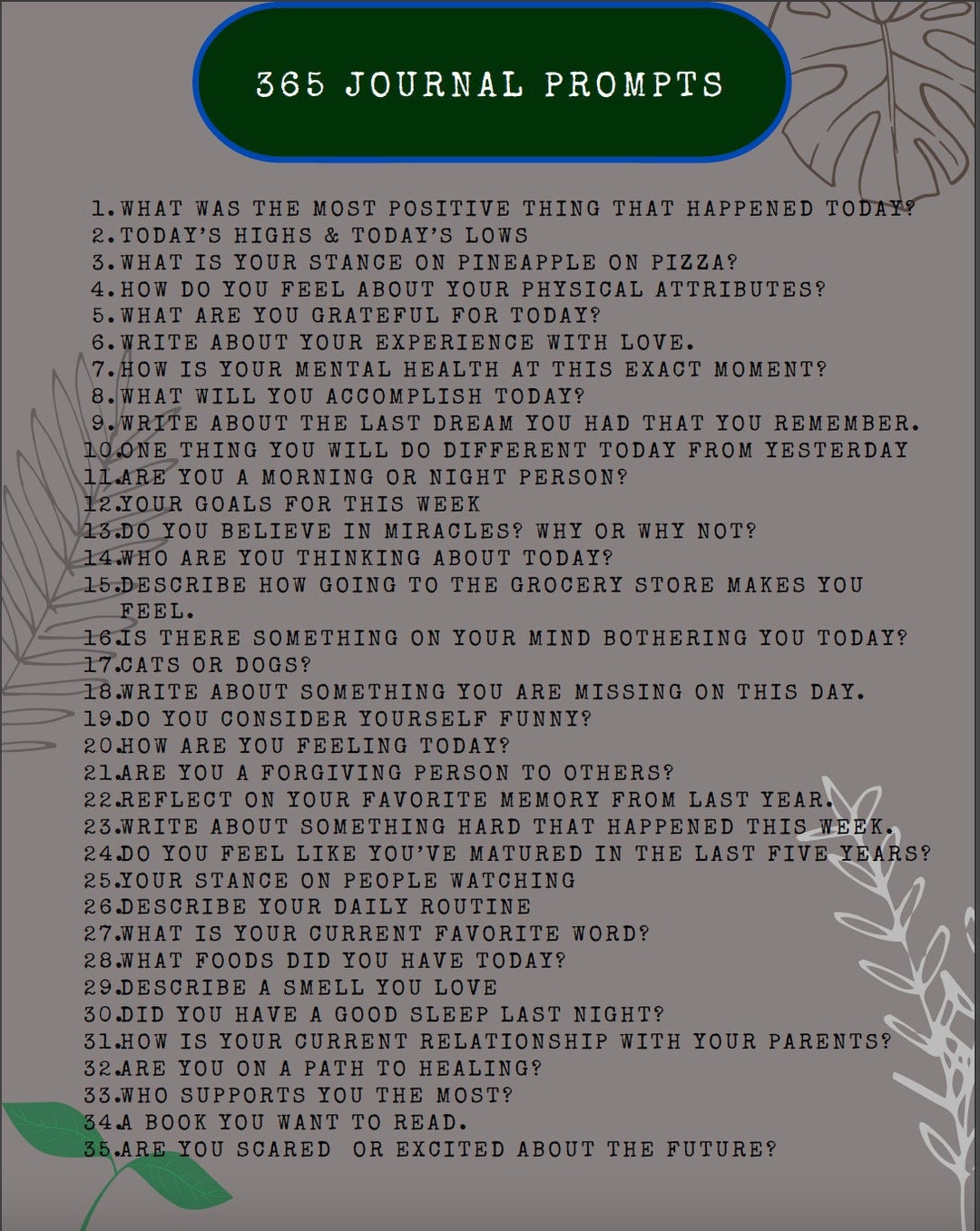 365 JOURNAL PROMPTS, Digital Link, Template, Ready-to Download, - Etsy