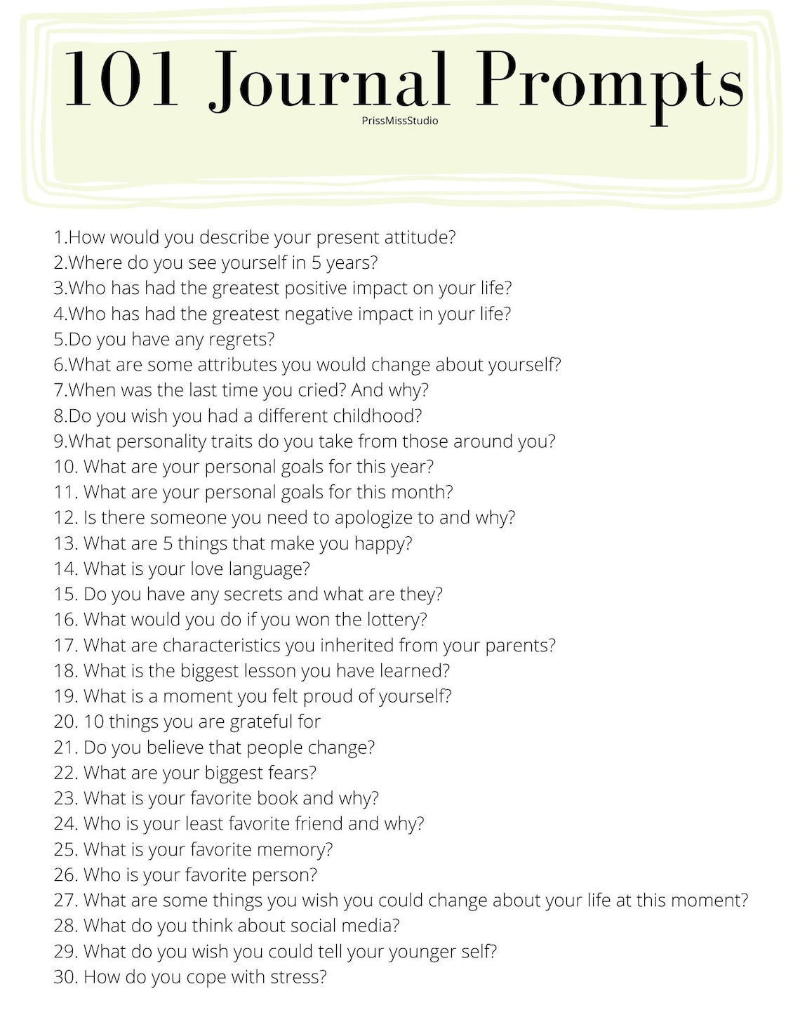 101 JOURNAL PROMPTS - Digital Link, Ready for Download - Etsy