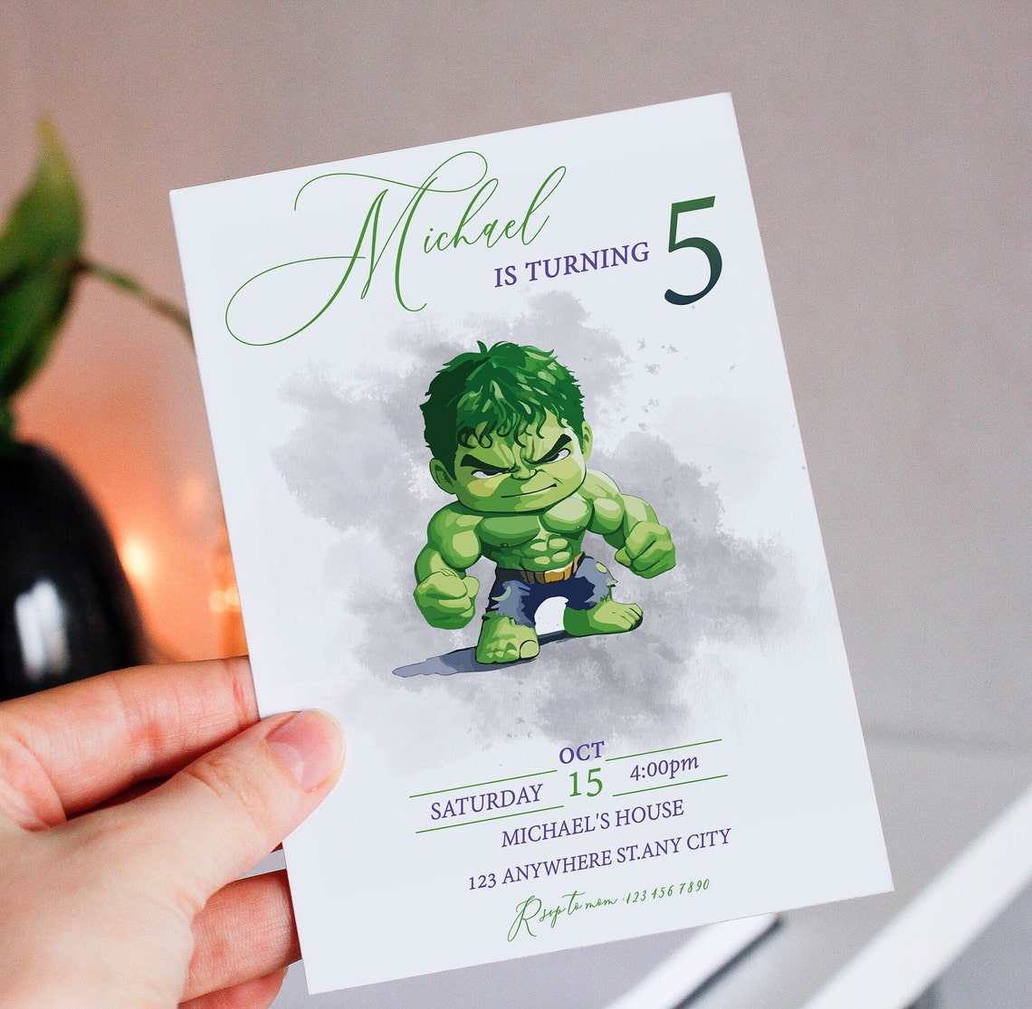 Editable Hulk Birthday Invitation Template: Watercolor Party Invite ...