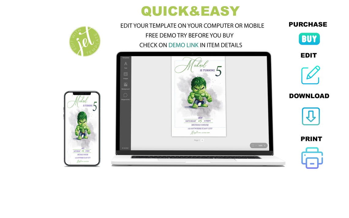 Editable Hulk Birthday Invitation Template: Watercolor Party Invite ...