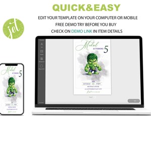 Editable Hulk Birthday Invitation Template: Watercolor Party Invite ...