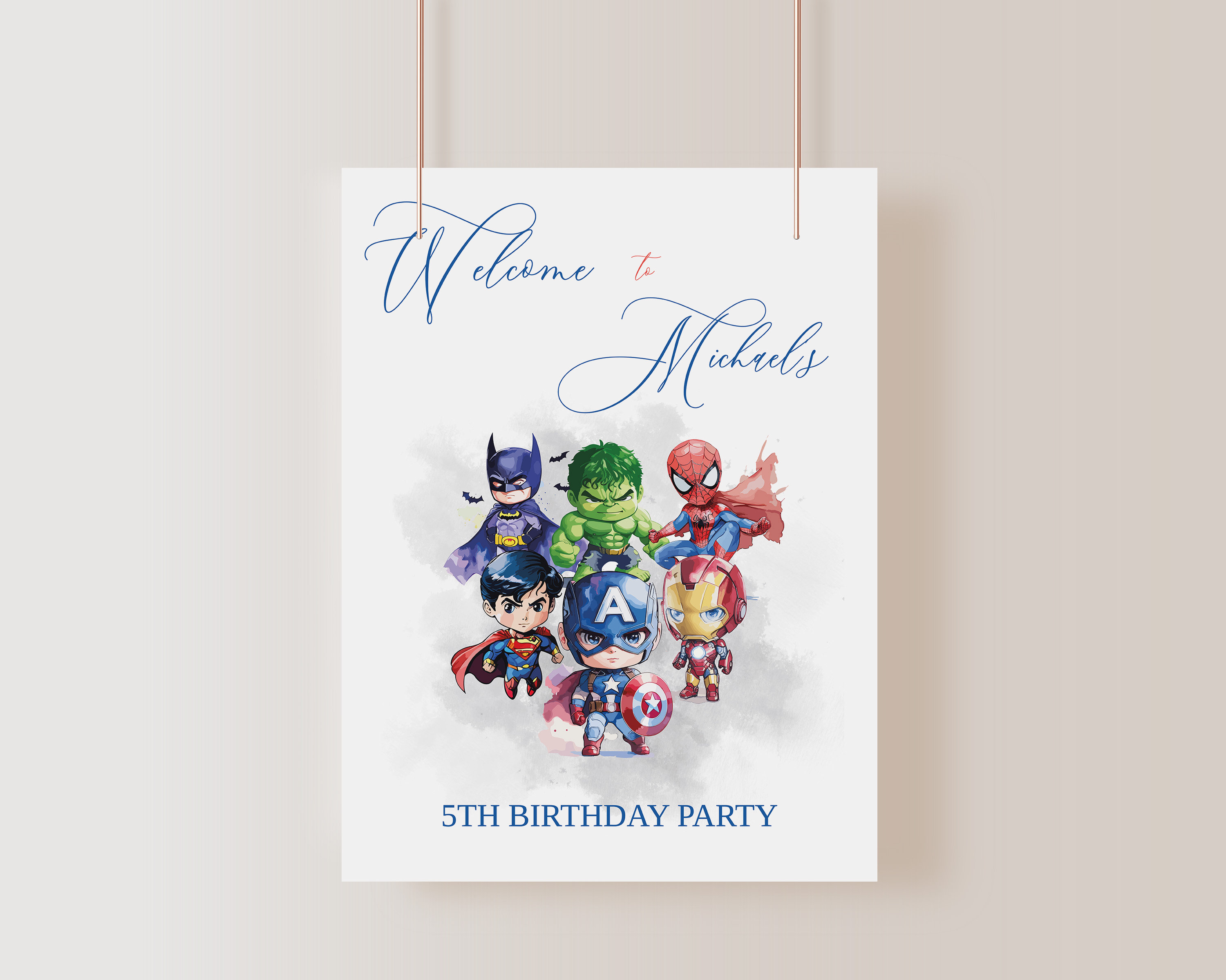 Editable Watercolor Superhero Birthday Welcome Sign Template, Printable ...