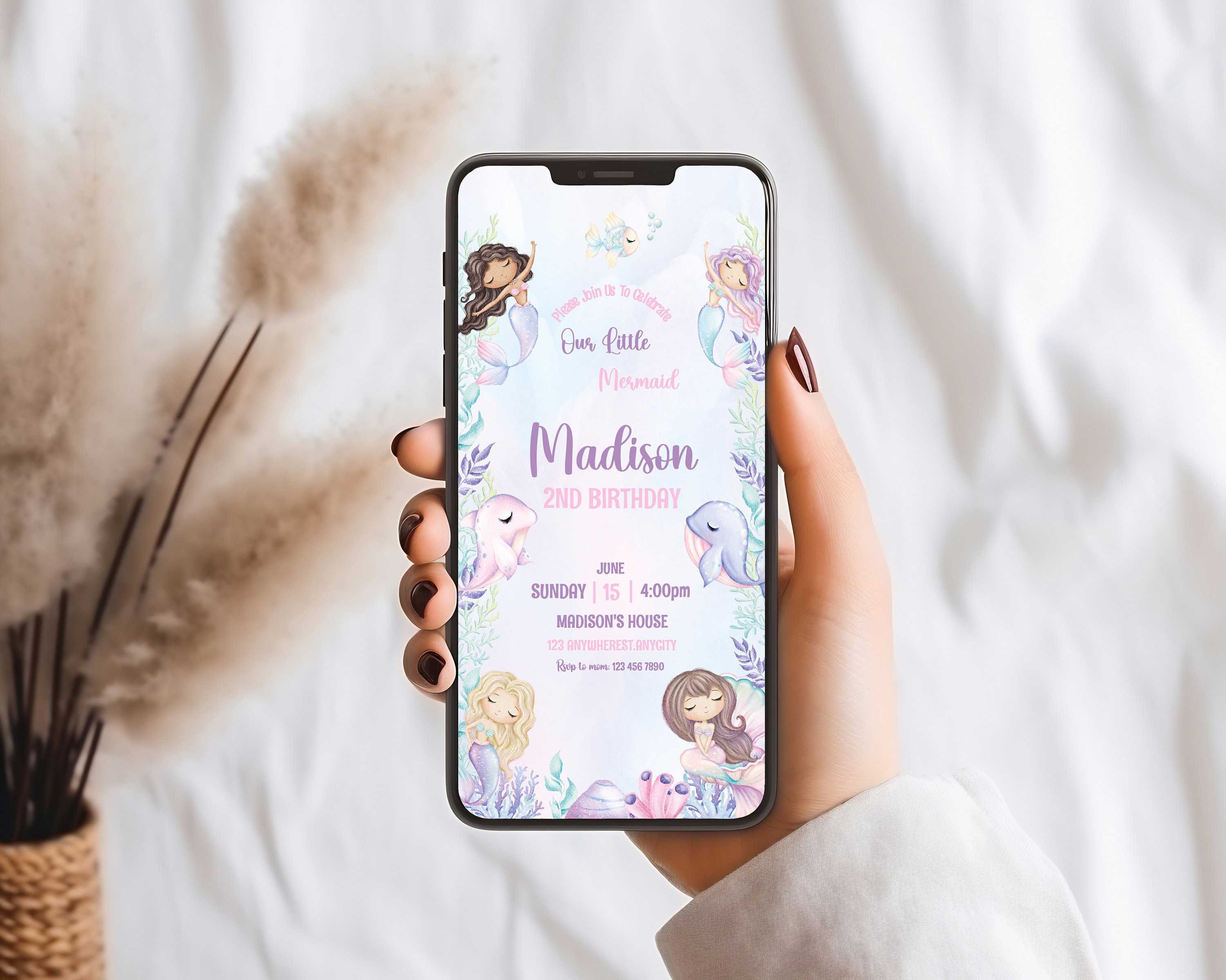 Editable Mermaid Birthday Digital Invitation, Mermaid Invite, Under the ...