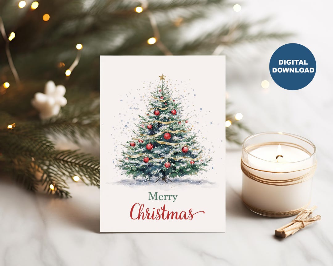 Foldable Elegant Christmas Tree Card: Printable 5x7 Holiday Greeting ...