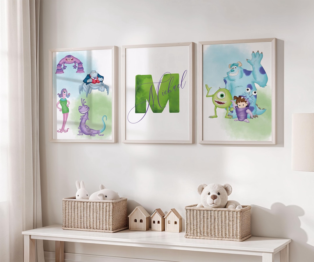 Personalized Monster Inc Wall Art, Nursery Decor: Set of 3 Prints ...