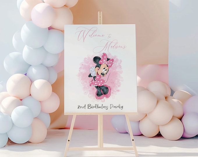 Minnie Mouse Welcome Sign, Minnie Mouse Birthday, Blush Pink and Gold ...