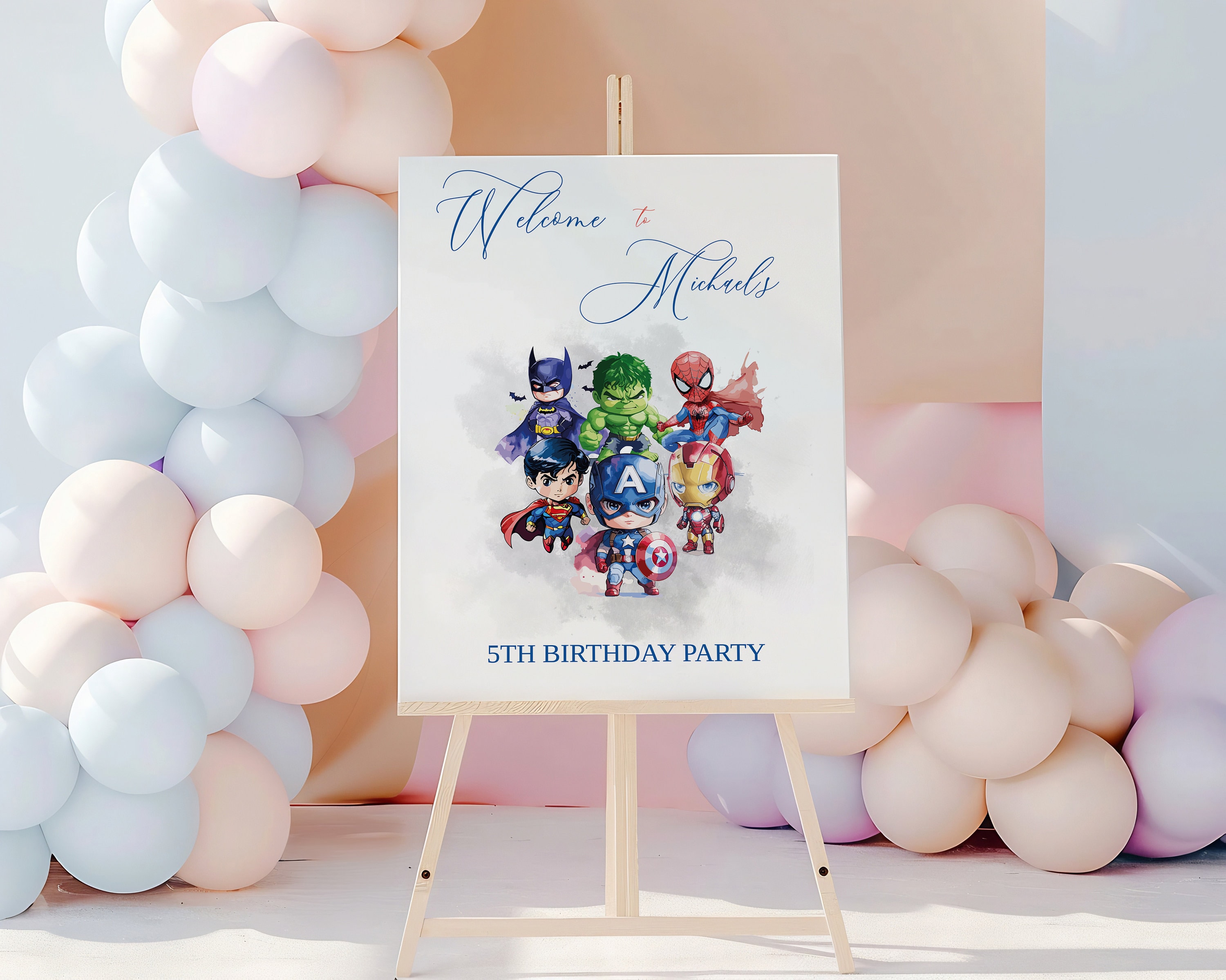 Editable Watercolor Superhero Birthday Welcome Sign Template, Printable ...