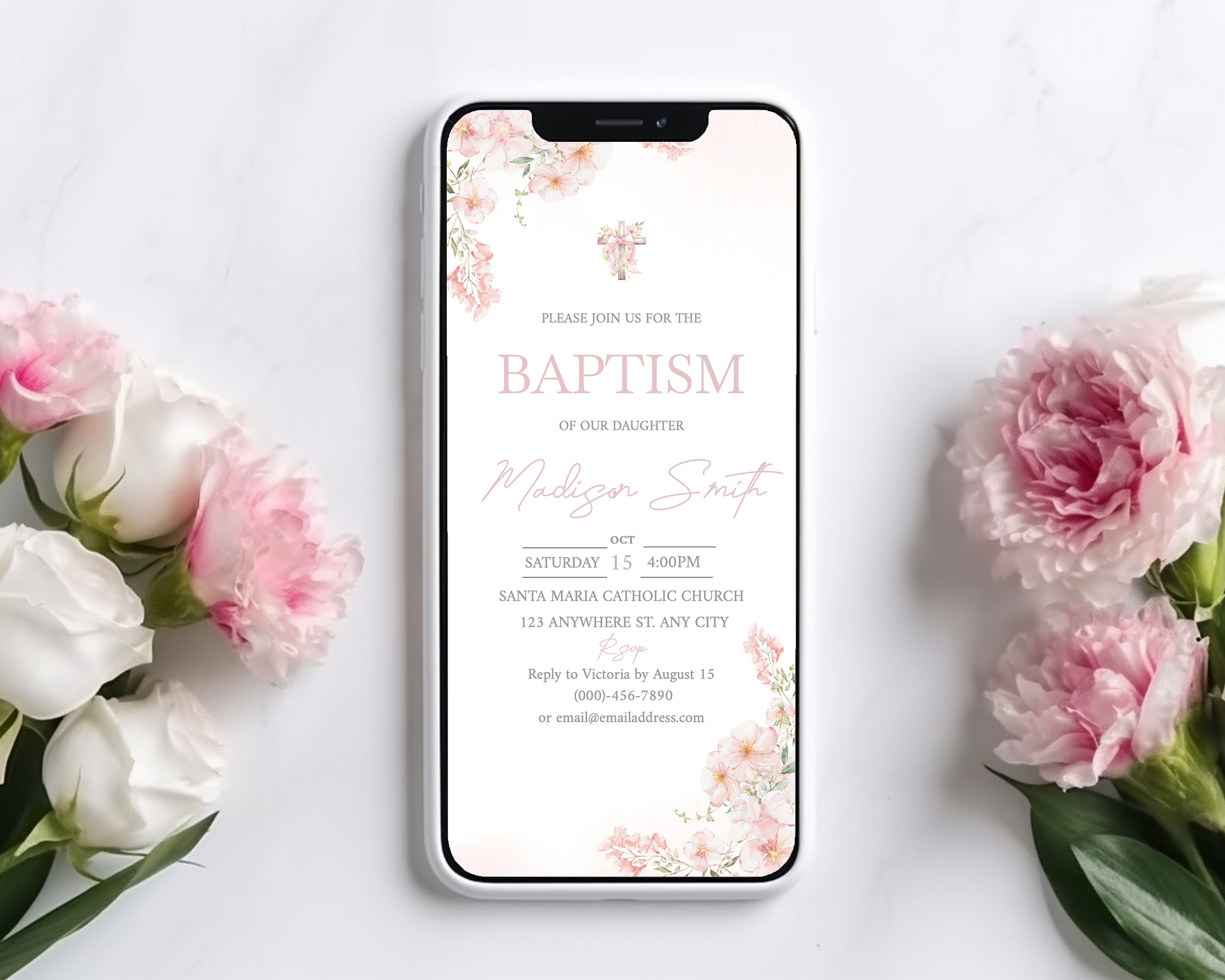 Girls Baptism Invitation, Wildflower Baptism Invitation , Christening ...