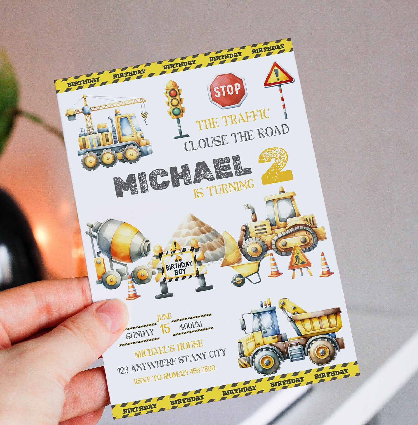 Editable Construction Invitation, Construction Birthday Invitations ...