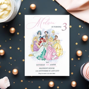 Editable Watercolor Princess Birthday Invitation Template: Editable ...