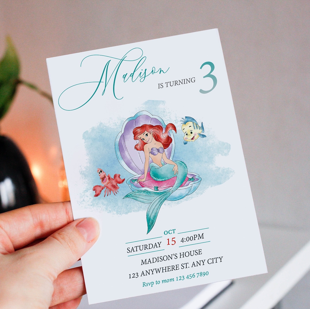 Editable Watercolor Mermaid Birthday Invitation: Princess Ariel Party ...