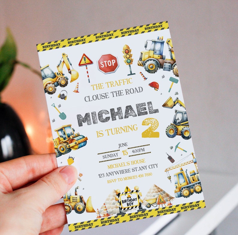 Editable Construction Invitation, Construction Birthday Invitations ...