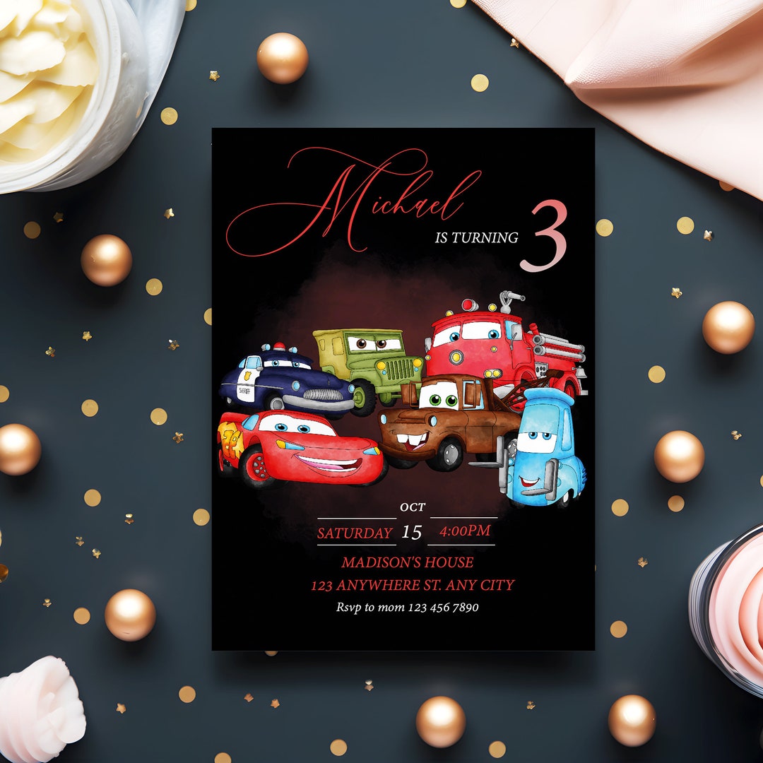 Watercolor Cars Birthday Invitation: Editable Kids Party Invite ...