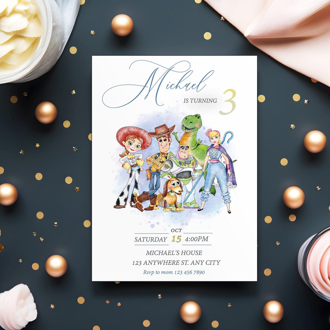 Invitación de cumpleaños de Toy Story de acuarela, fiesta de cumpleaños de Toy Story, invitación ...
