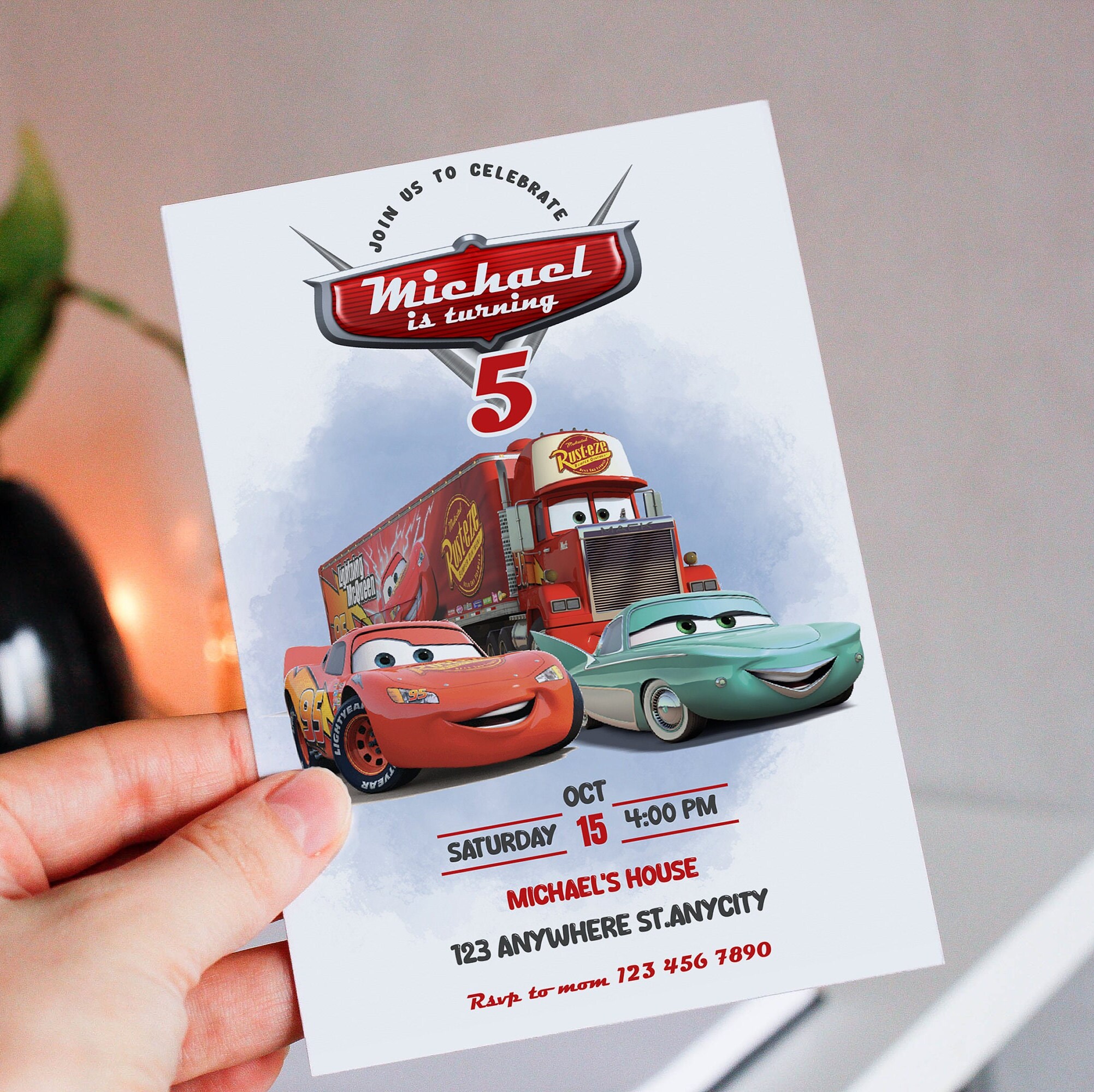Cars Birthday Invitation, Lightning Mcqueen Birthday Invitation, Cars ...