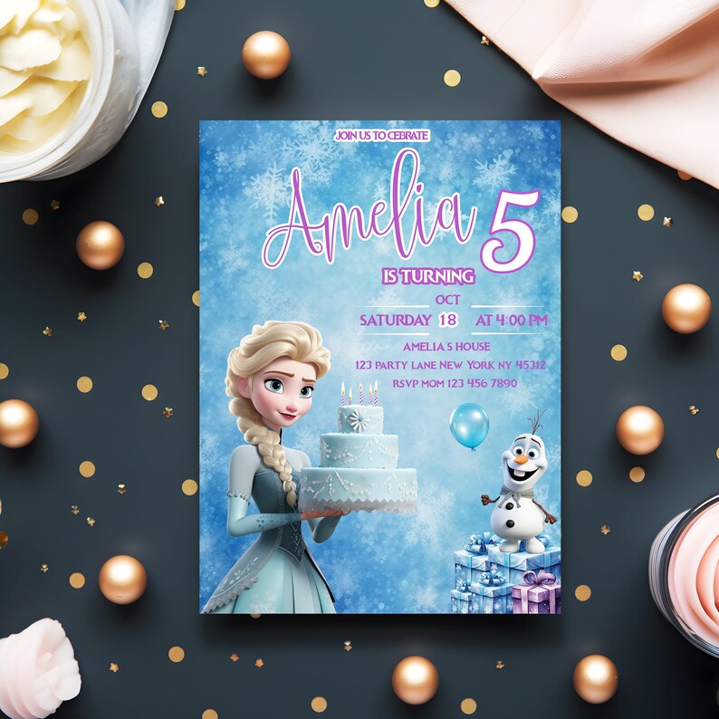 Editable Frozen Birthday Invitation Template, Princess Elsa Girl Evite ...