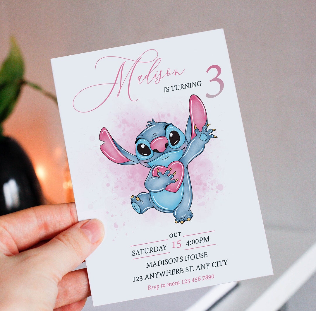 Editable Pink Stitch Birthday Invitation, Watercolor Girls Birthday ...