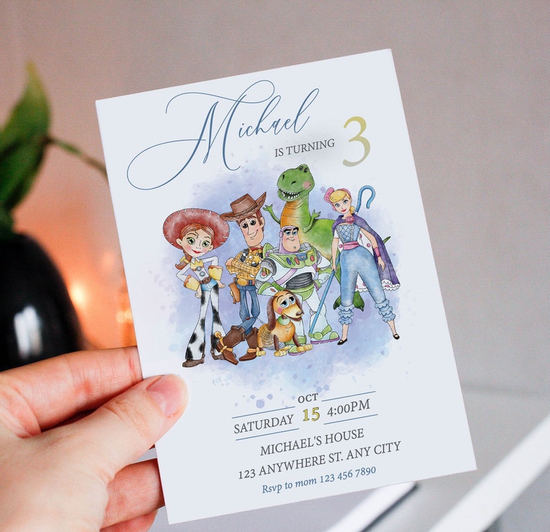 Editable Toy Story Birthday Invitation, Watercolor Birthday Template ...