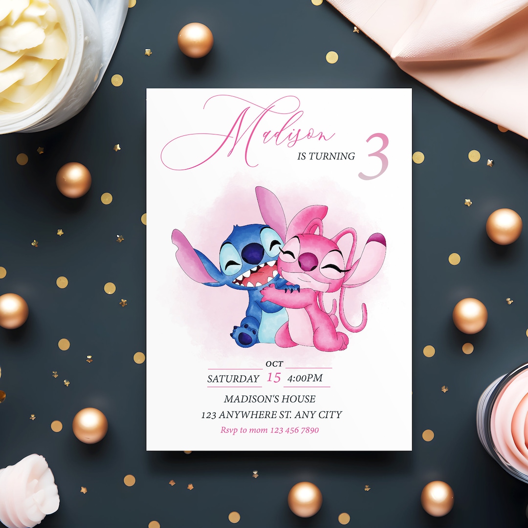 Editable Pink Stitch Birthday Invitation, Watercolor Girls Birthday ...