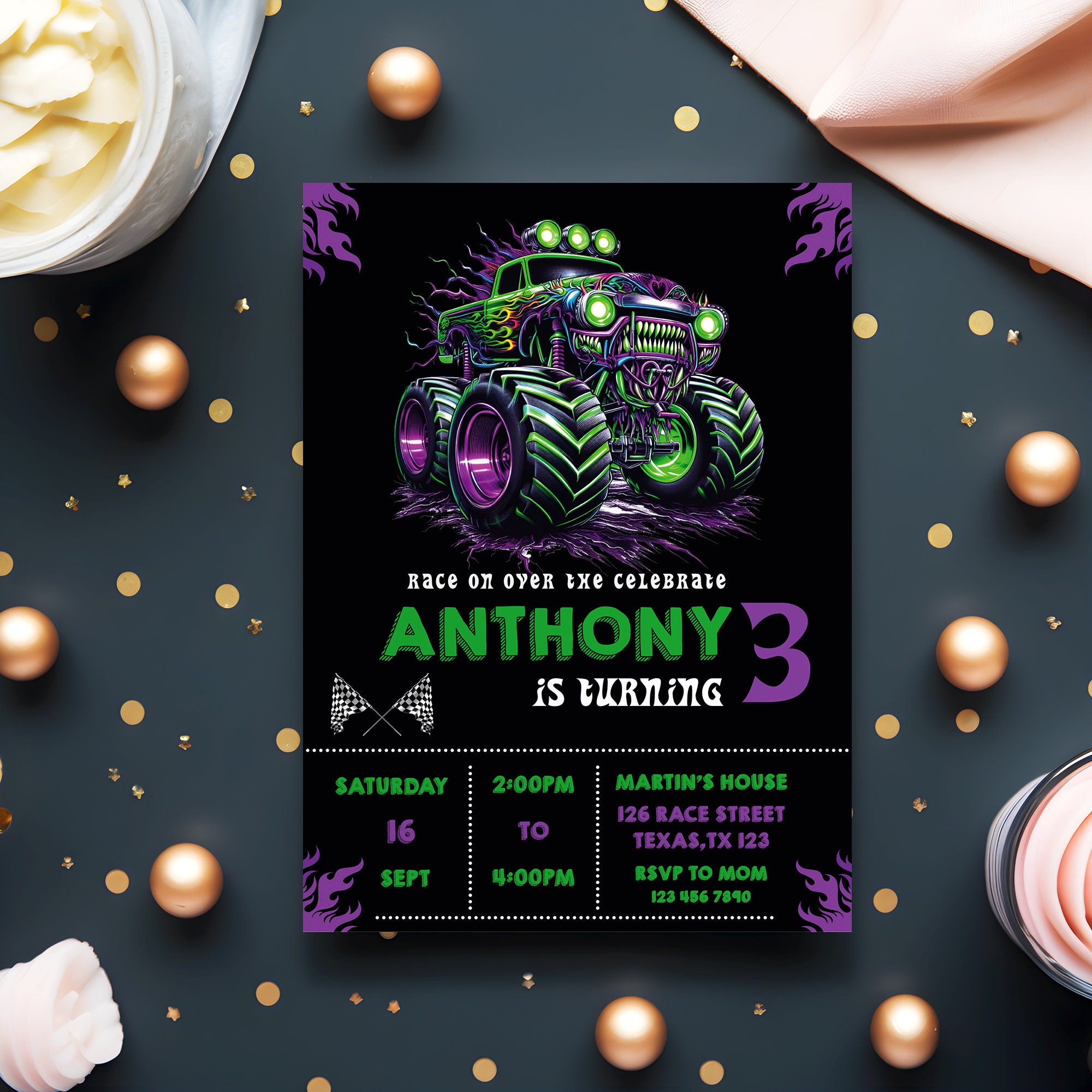 Editable Monster Truck Birthday Invitation: Big Wheel Party (printable ...