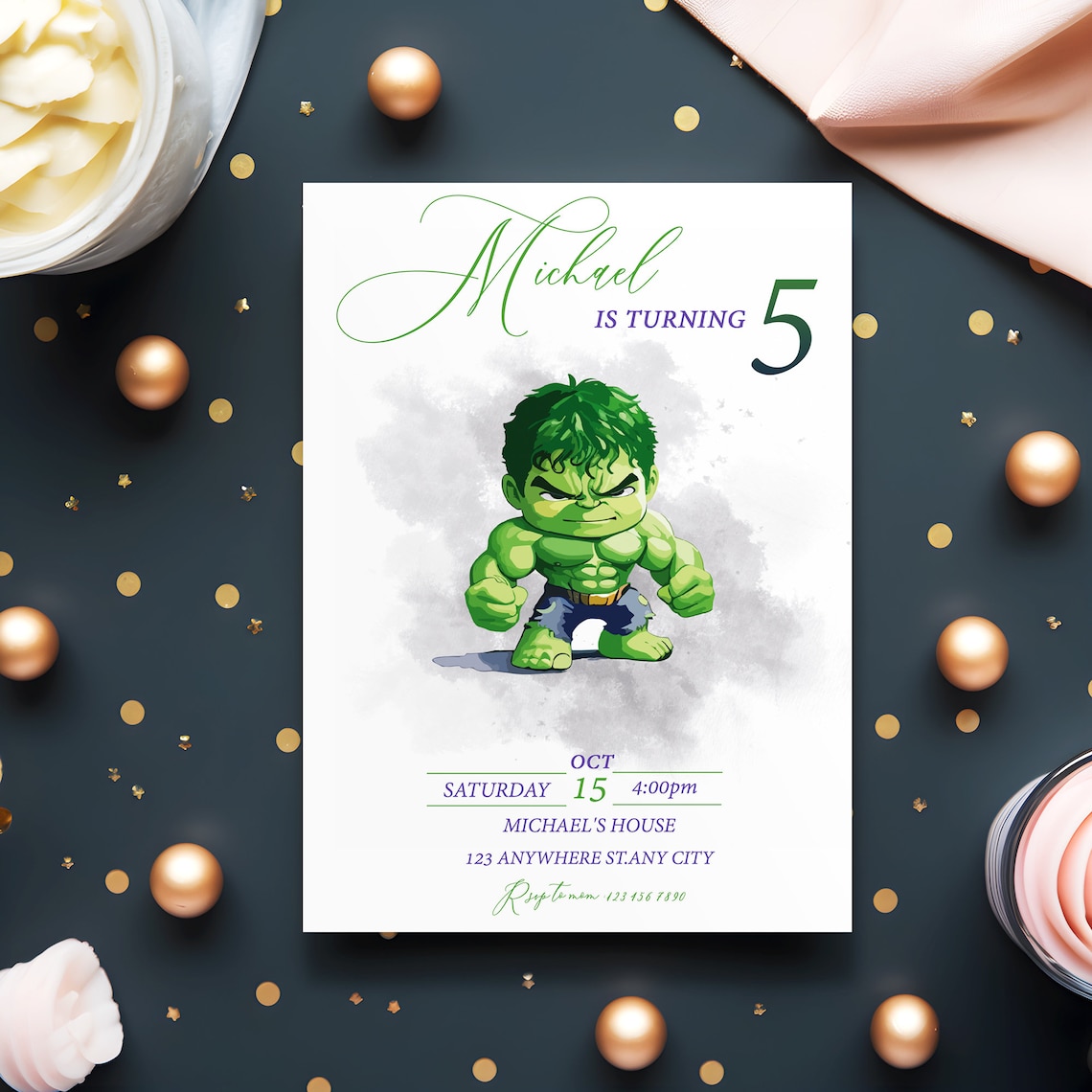 Editable Hulk Birthday Invitation Template: Watercolor Party Invite ...