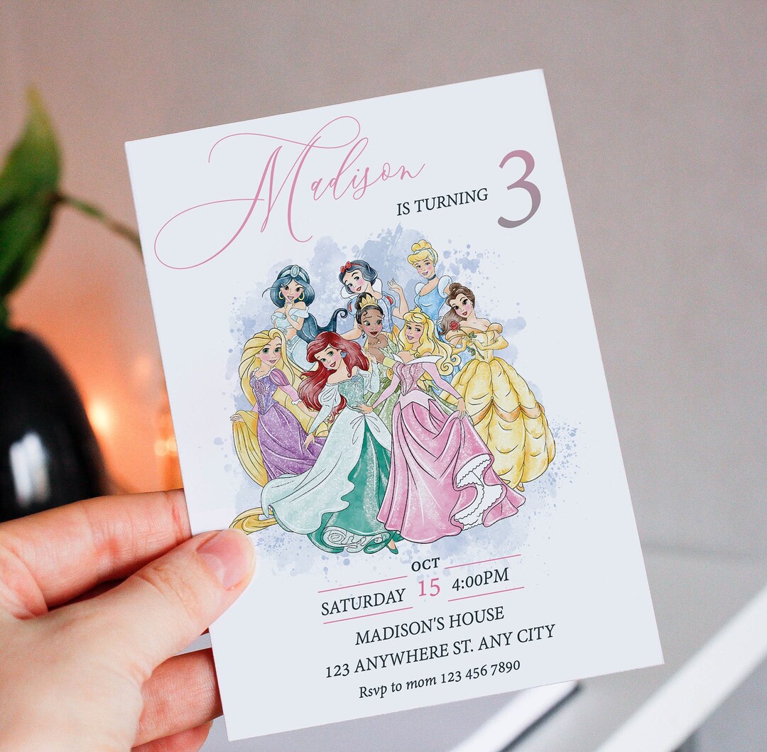 Editable Watercolor Princess Birthday Invitation Template: Editable ...