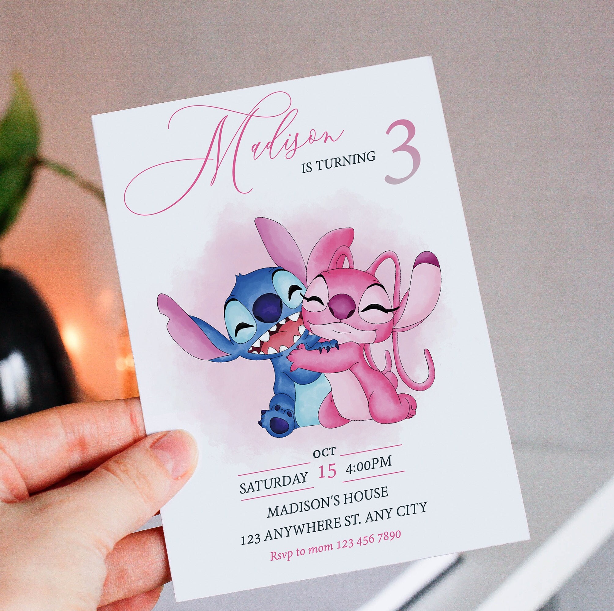 Editable Pink Stitch Birthday Invitation, Watercolor Girls Birthday ...