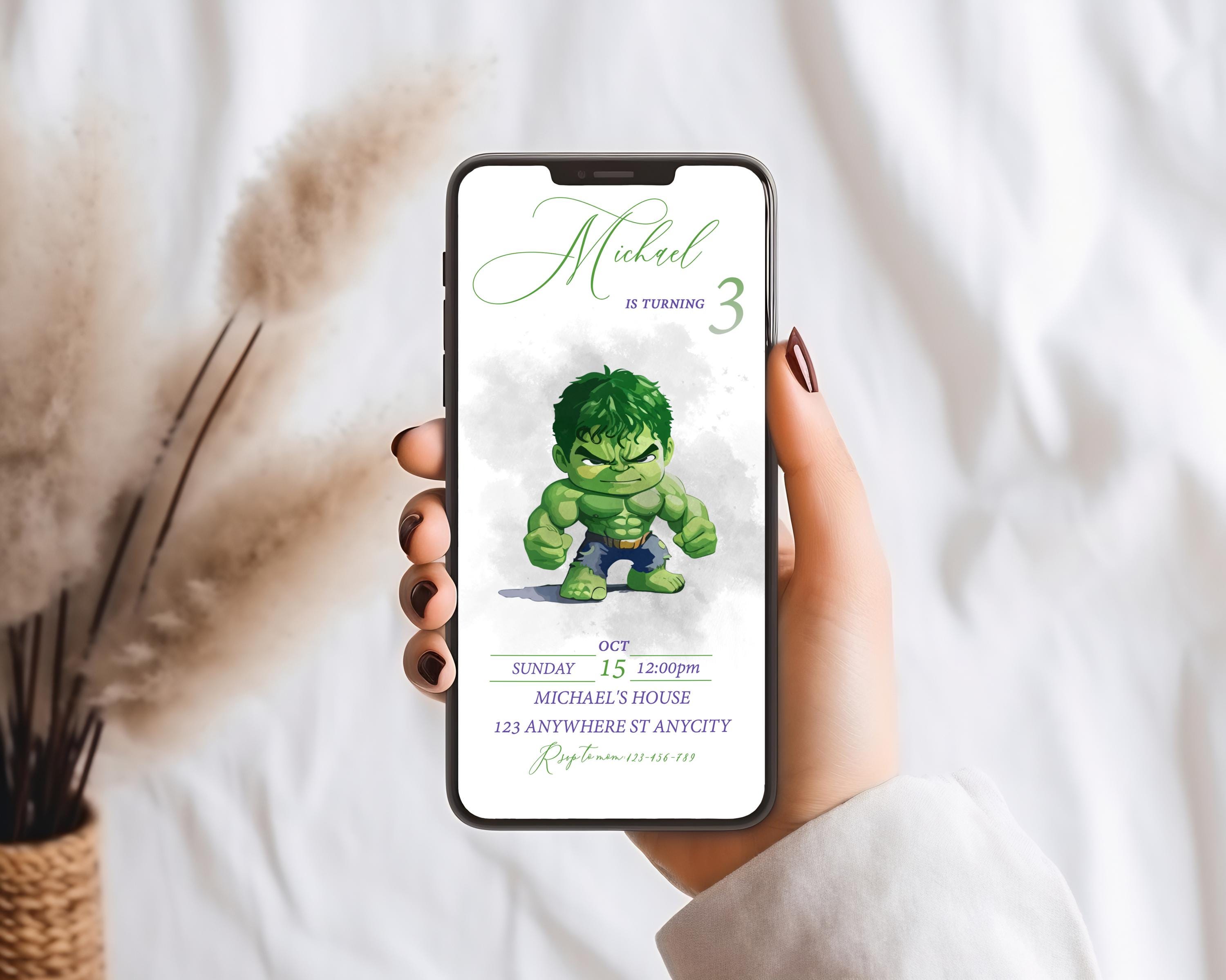 Editable Hulk Birthday Invitation Template: Watercolor Mobile Invite ...