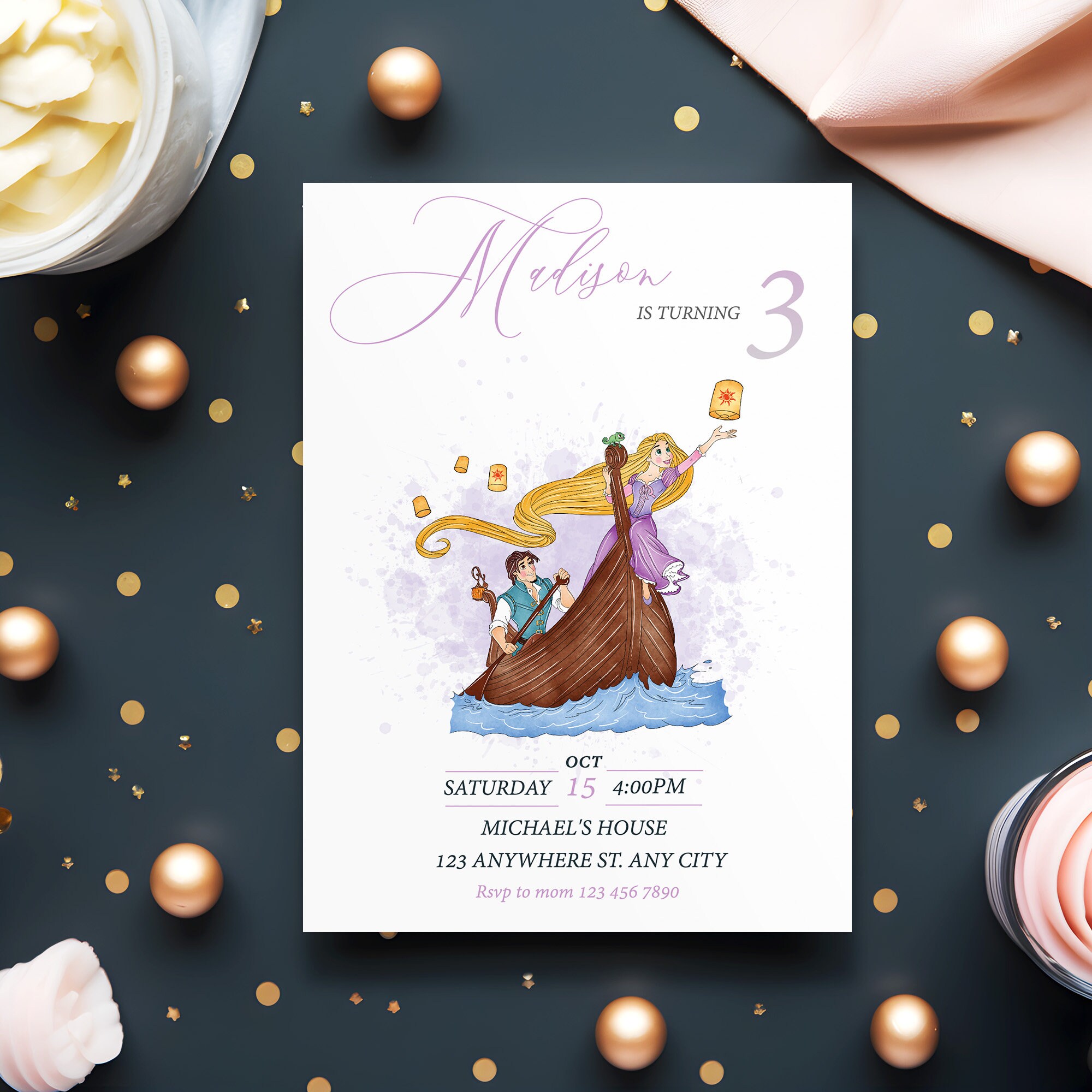 Editable Tangled Birthday Invitation, Watercolor Tangled Invite ...