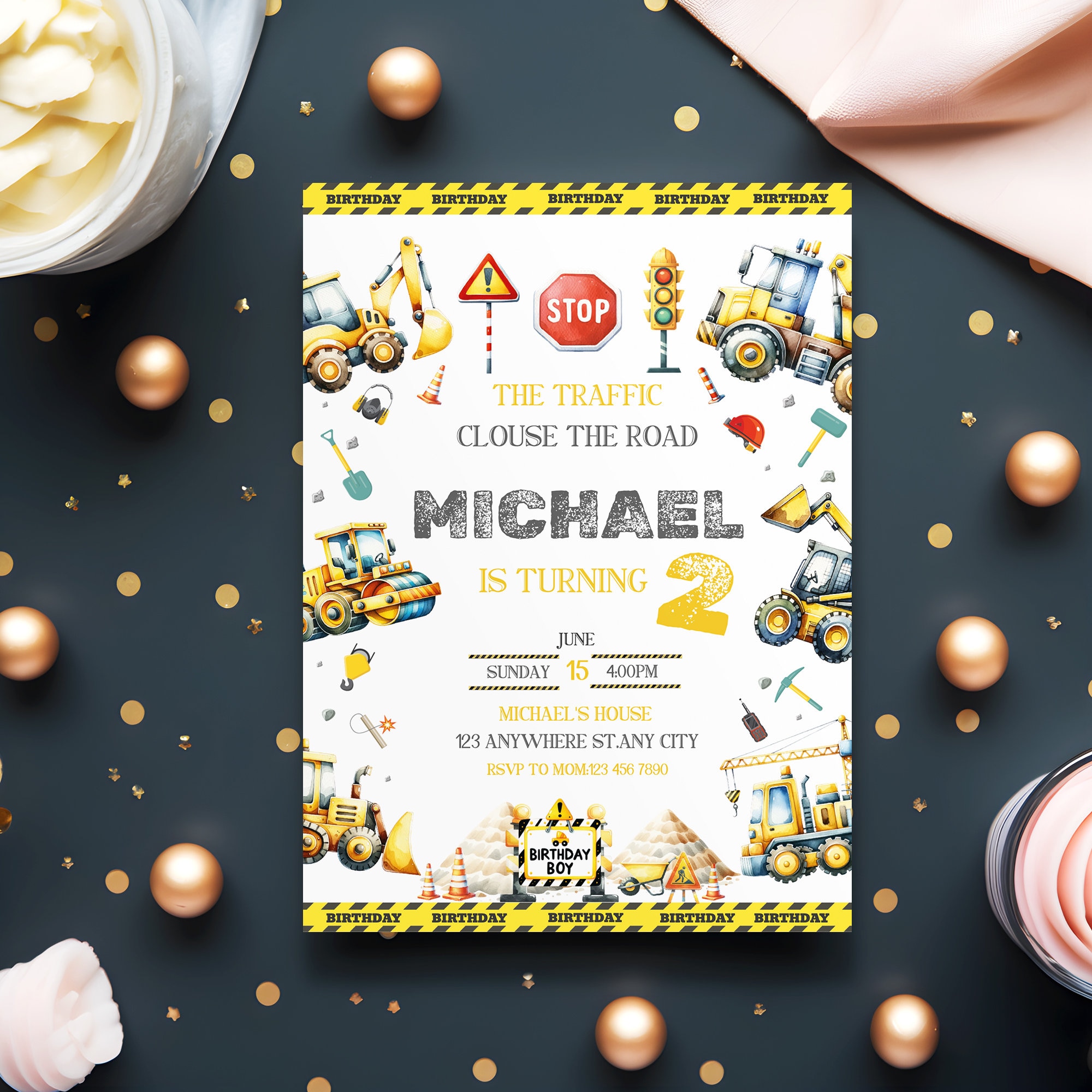 Editable Construction Invitation, Construction Birthday Invitations ...