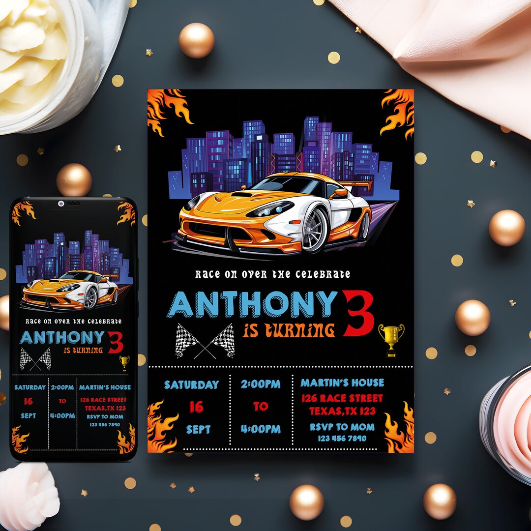 Editable Hot Cars Birthday Invitation, Wheels Birthday Digital ...
