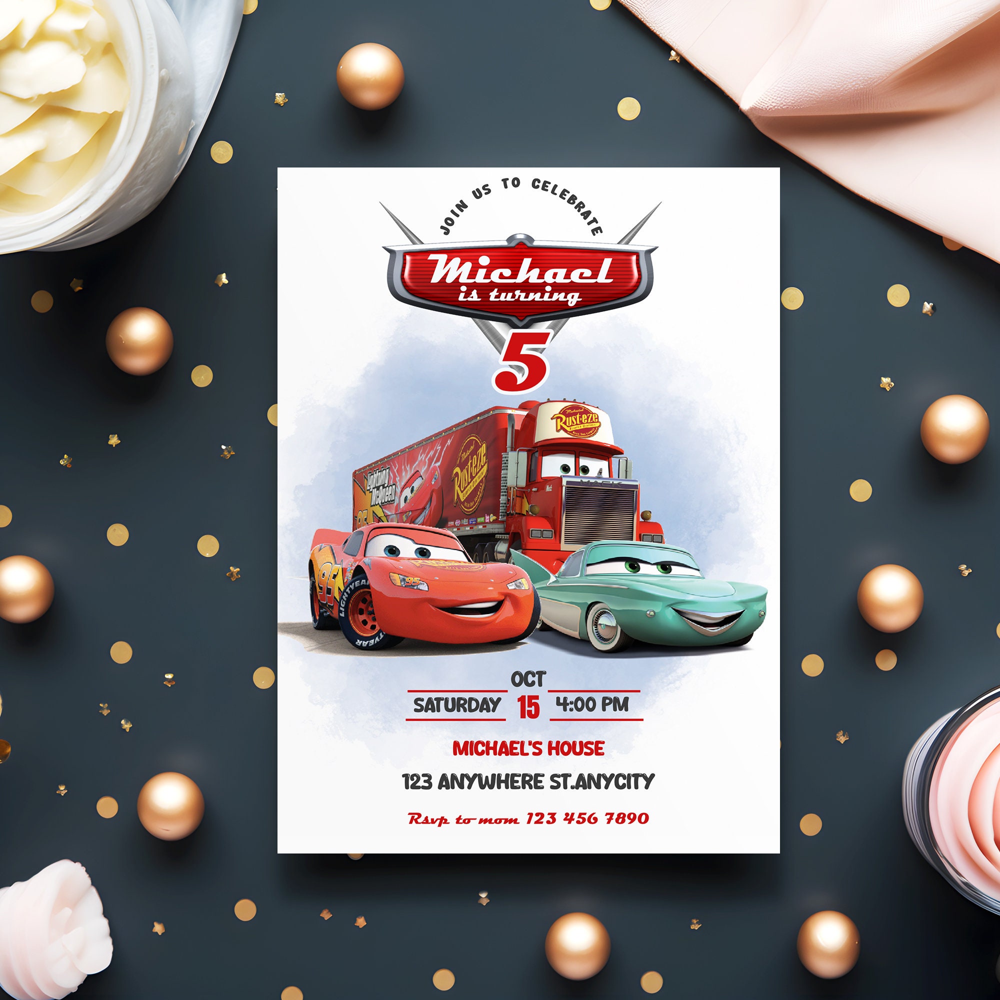 Cars Birthday Invitation, Lightning Mcqueen Birthday Invitation, Cars ...