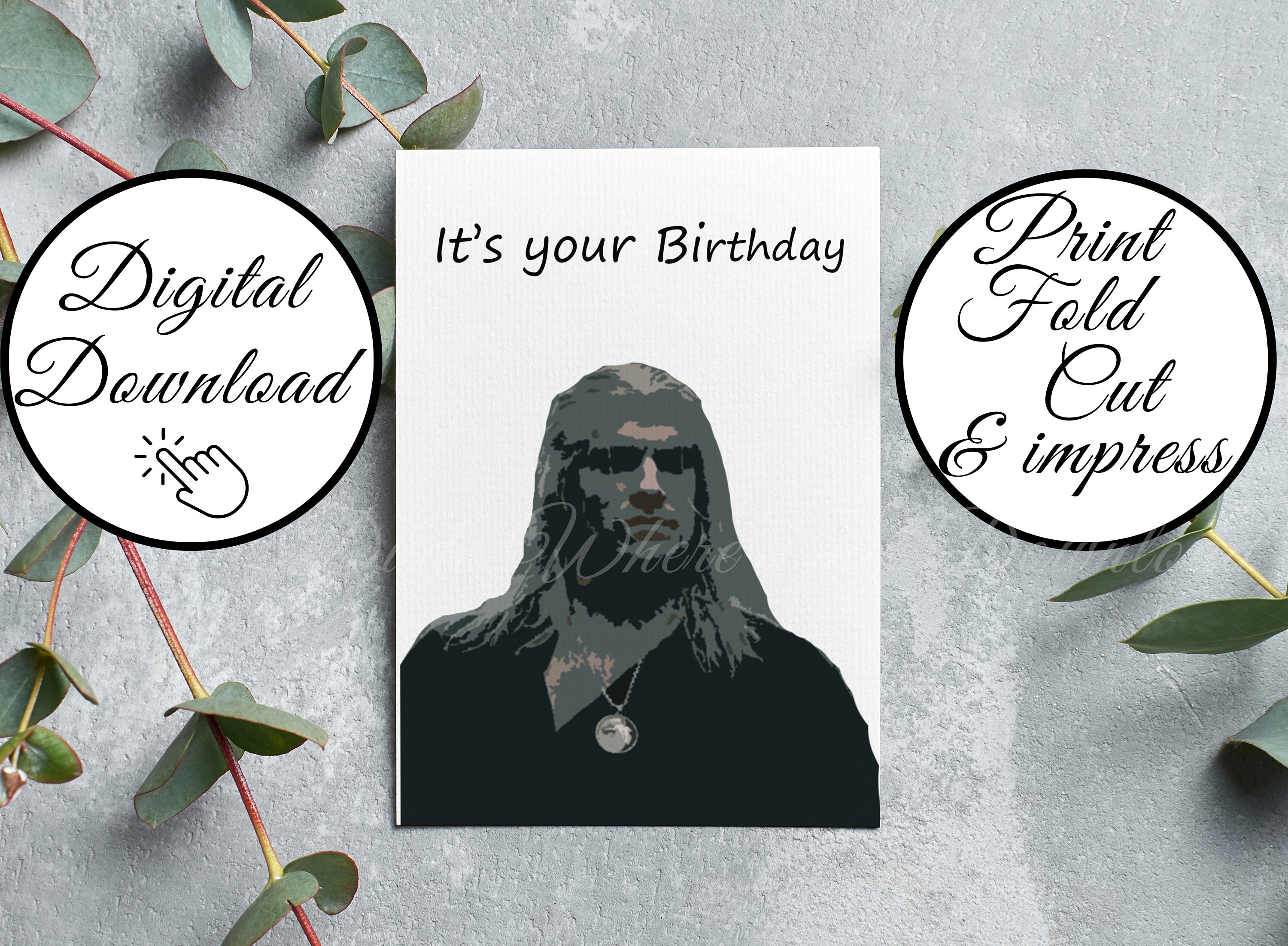 Funny Printable Birthday Card, Geralt of Rivia Custom Digital Birthday ...