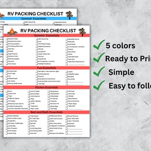 Digital RV Camping Checklist Complete Easy to Follow - 1 Page Back to ...