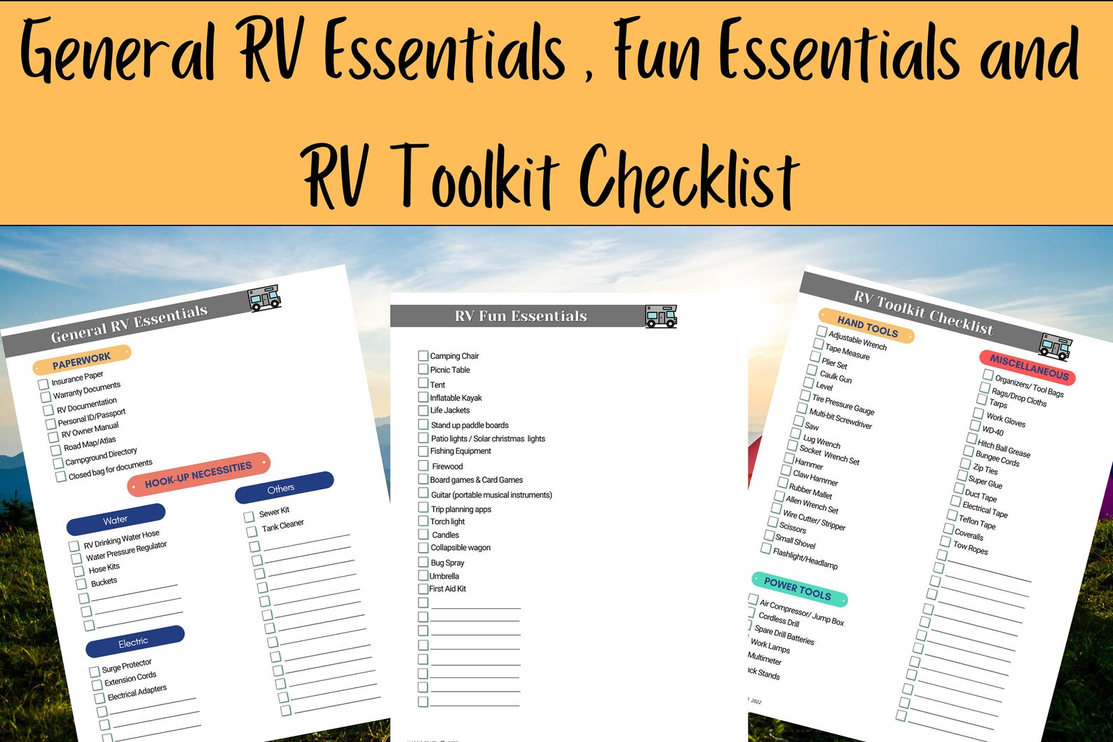 Most Essential Printable RV Checklists With 3 Cover Options(general RV ...